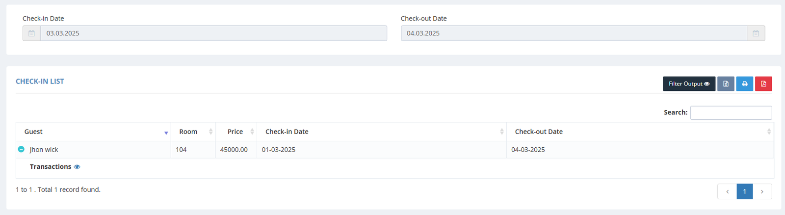 Check-in List - Hms Channel Manager and Hospitality Management Software